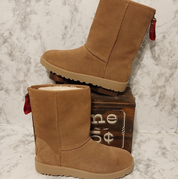 UGG | Shoes | Preowned Ugg Classic Short Logo Zip Boots | Poshmark